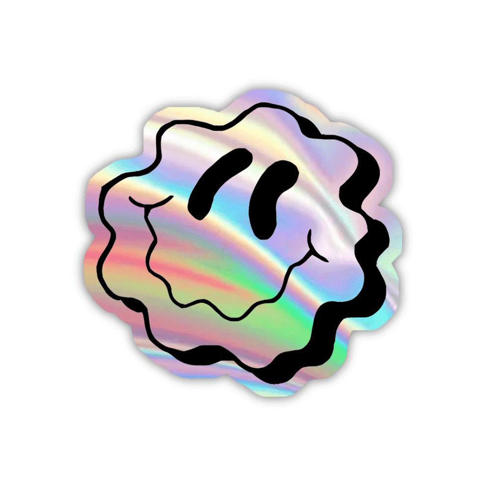 Curved Face Smiley Emoji Holographic Sticker – sticckiz.com